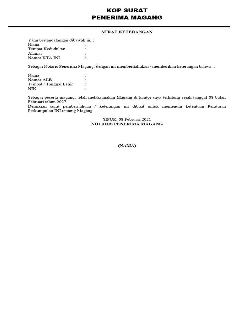 Surat Format Permohonan Magang Notaris | PDF
