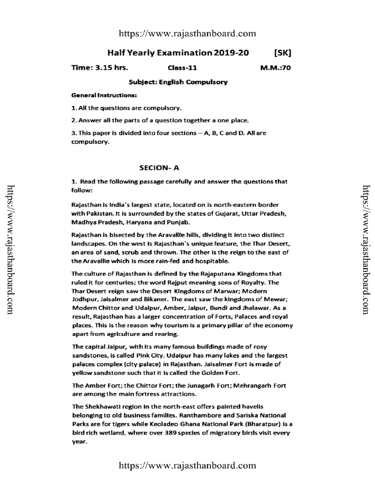 Rajasthan Board Class 11 Hy English Compulsory 2020 | PDF