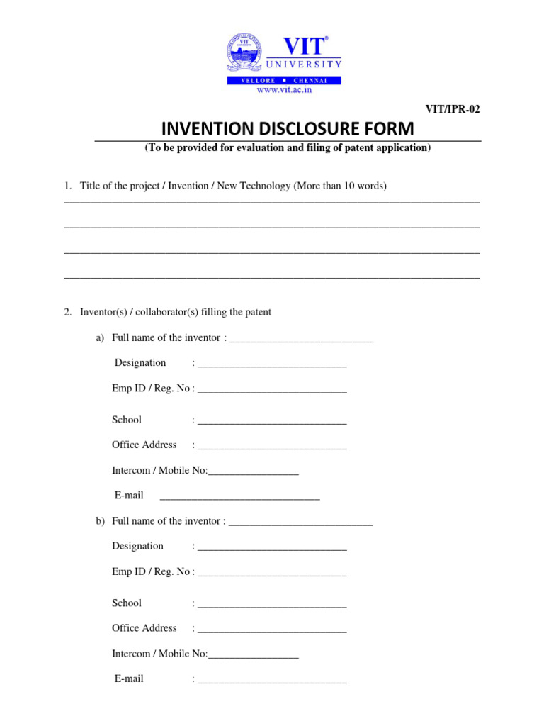 Invention Disclosure Form | PDF | Invention | Prior Art