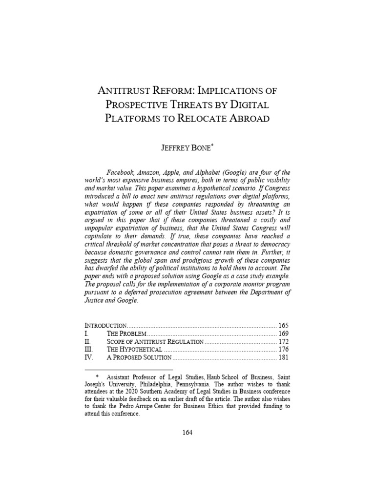 Antitrust Reform - Implications of Prospective Threats by Digital ...