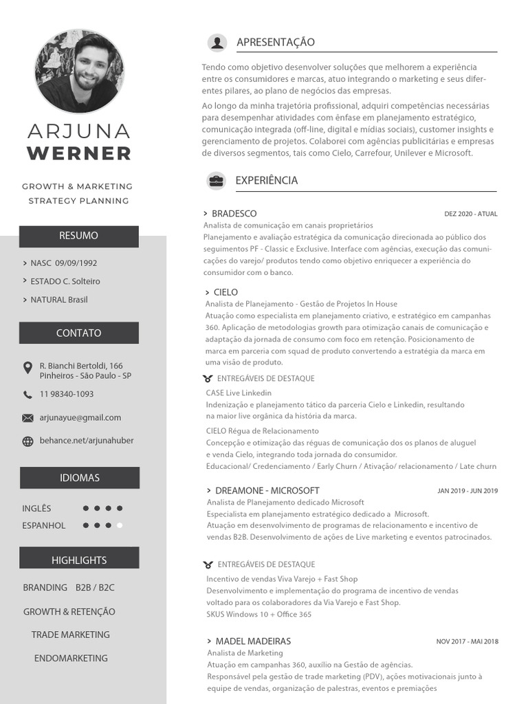 Arjuna CV 2021 MKT | PDF | Planejamento | Microsoft