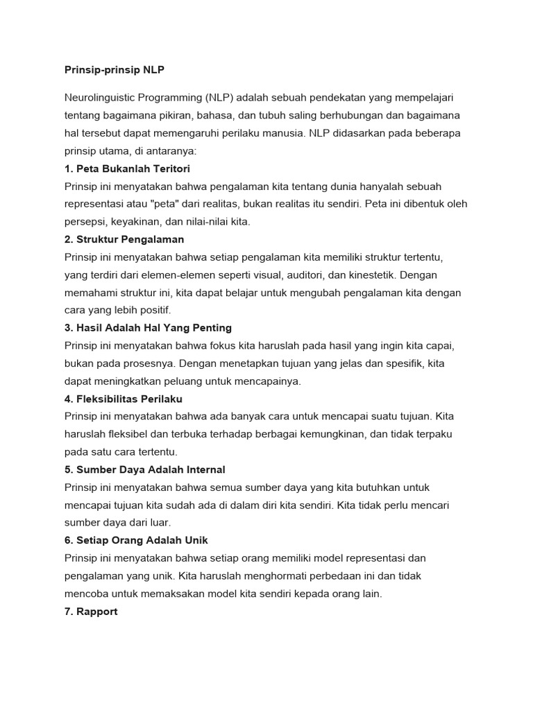 Prinsip Dasar Neurolinguistik NLP | PDF