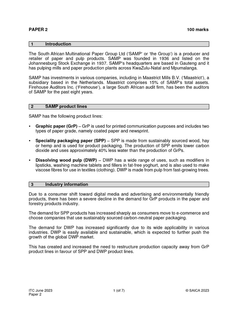 ITC June 2023 Paper 2 Question SAMP | PDF | Paper | Pulp (Paper)