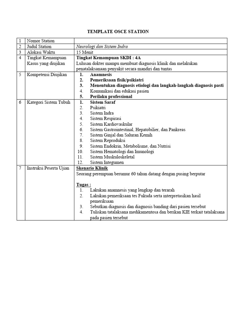 Template Osce Station Vertigo Vestibuler Perifer | PDF