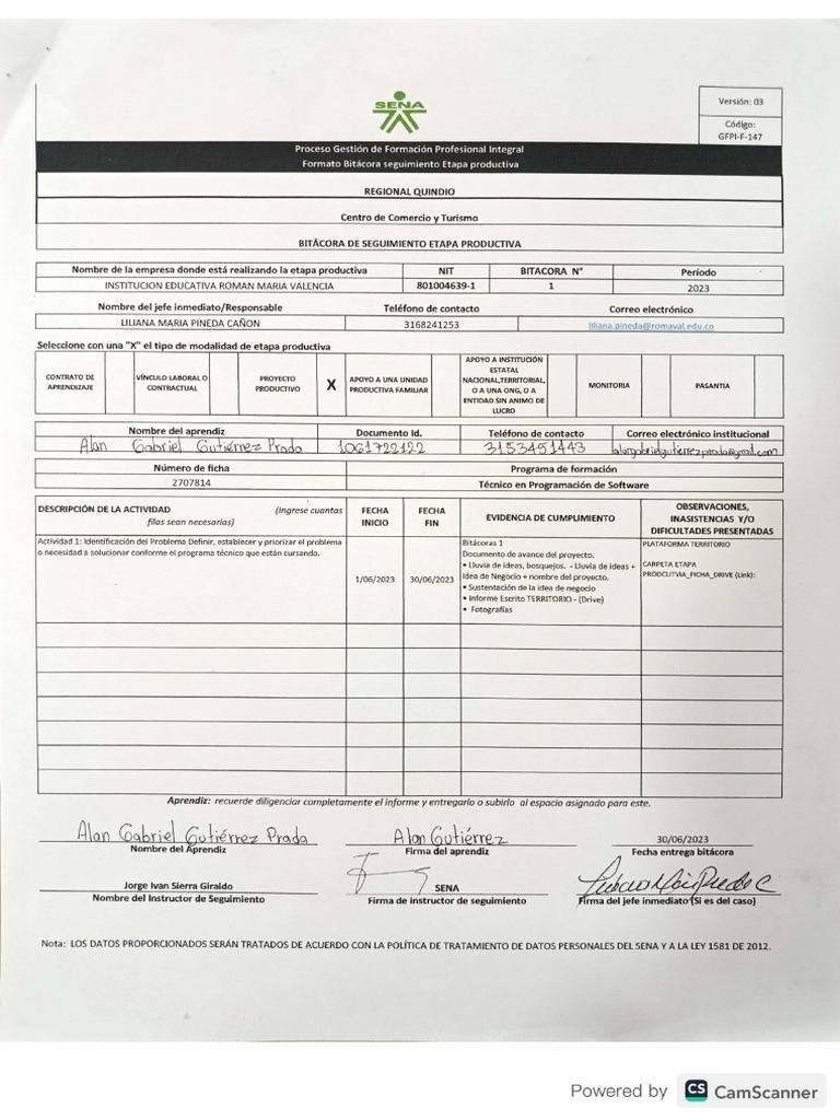 Bitácoras Sena Alan Gutiérrez 11A - 2707814 | PDF