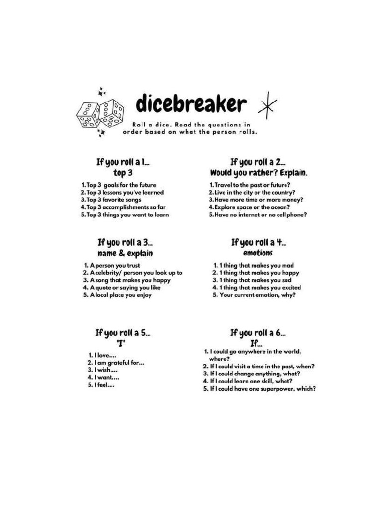 Dicebreaker Activity | PDF