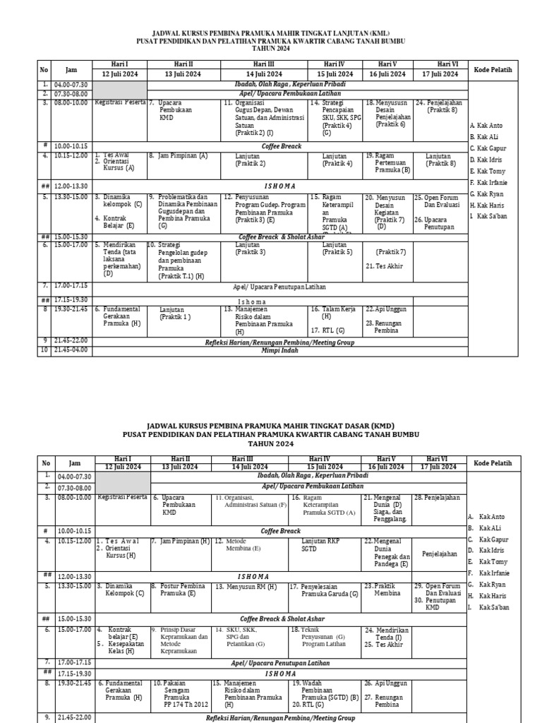 Jadwal KMD KML Tanbu 2024 | PDF