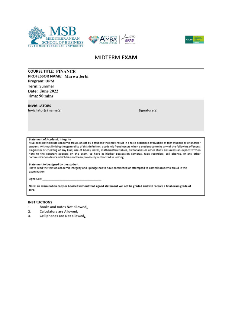 Fin2 SS 2022 Midterm Solution | PDF | Preferred Stock | Financial Markets