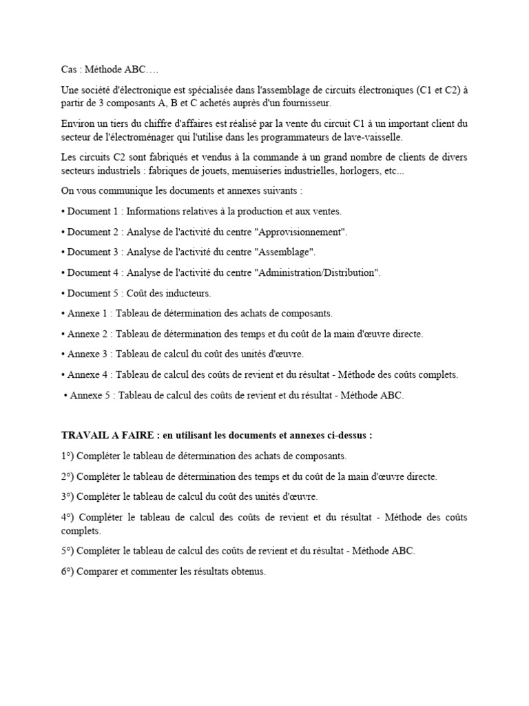 TD 4 MÃ©thode de Calculs Des Coã Ts ABC | PDF