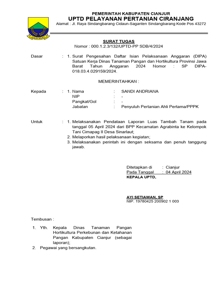 contoh surat tugas | PDF