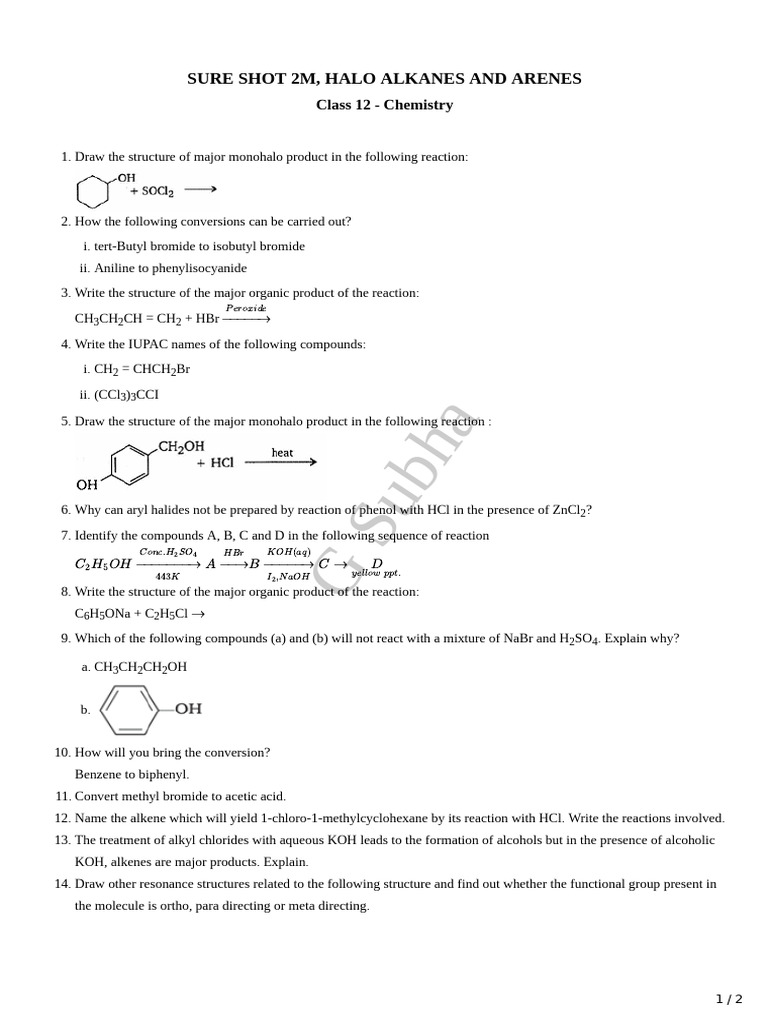 Halo Alkane and Arene S. S Questions | PDF | Organic Chemistry | Chemistry