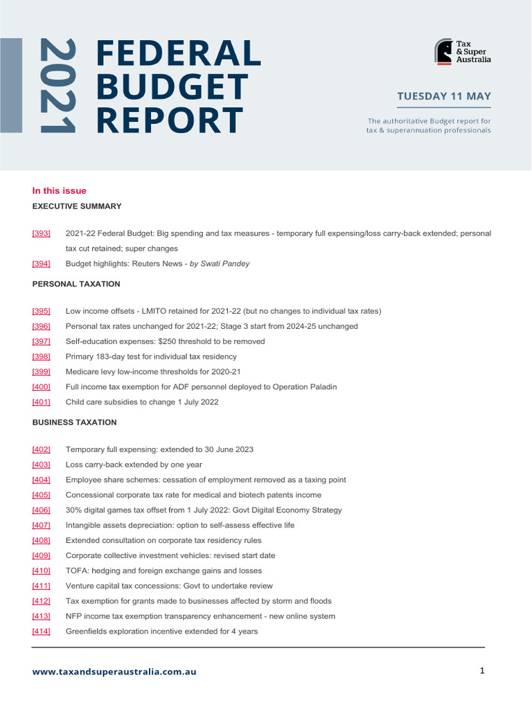 TSA 2021 Federal Budget Report | PDF | Taxes | Tax Deduction