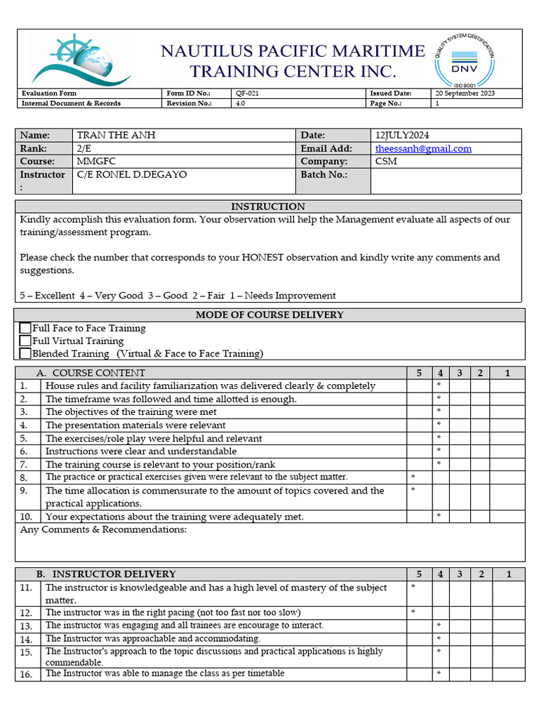 QF-021-Evaluation Form | PDF | Pedagogy | Education Theory