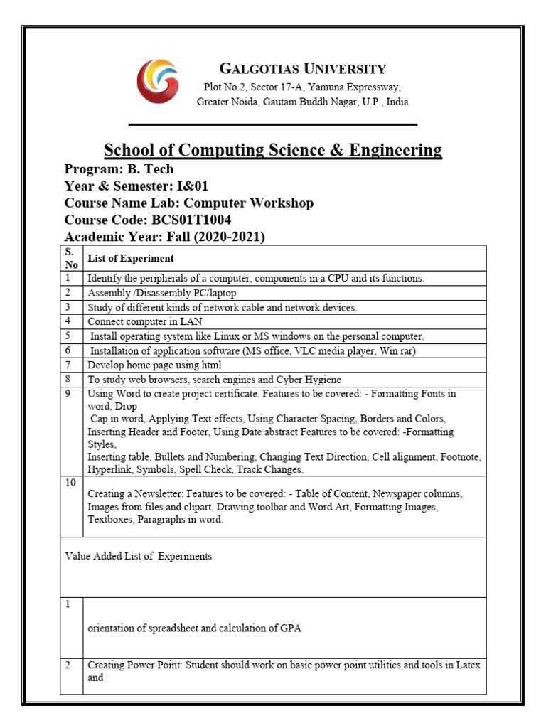Computer Workshop Lab Experiments Guide | PDF | Art | Computers