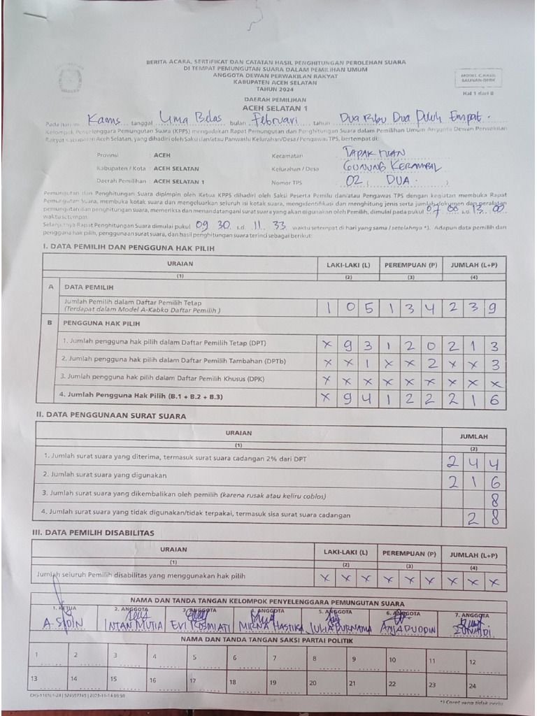 C1 Hasil DPR ACEH SELATAN | PDF