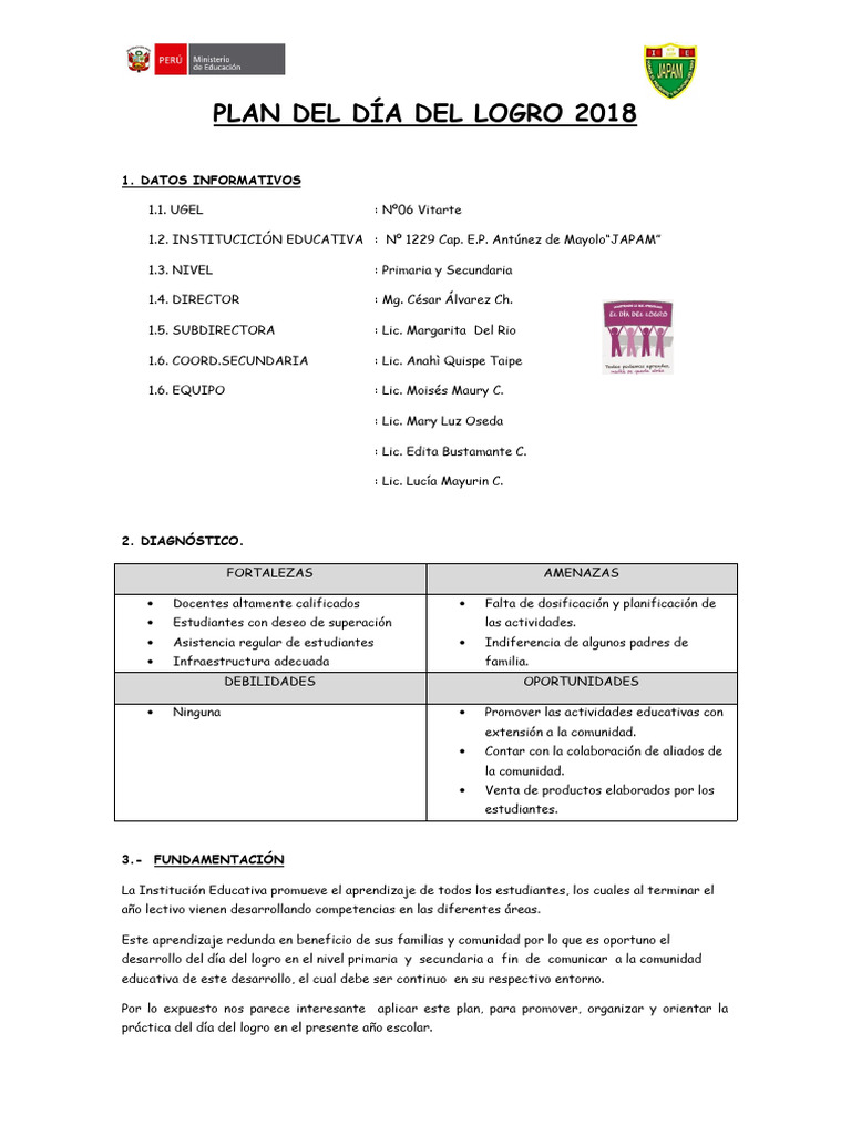 PLAN DEL DÍA DEL LOGRO | PDF | Plan de estudios