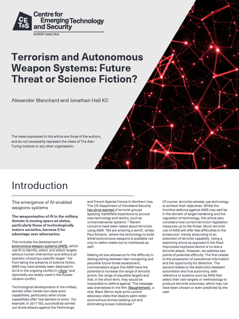 CETaS Expert Analysis - Terrorism and Autonomous Weapon Systems - Future Threat or Science ...