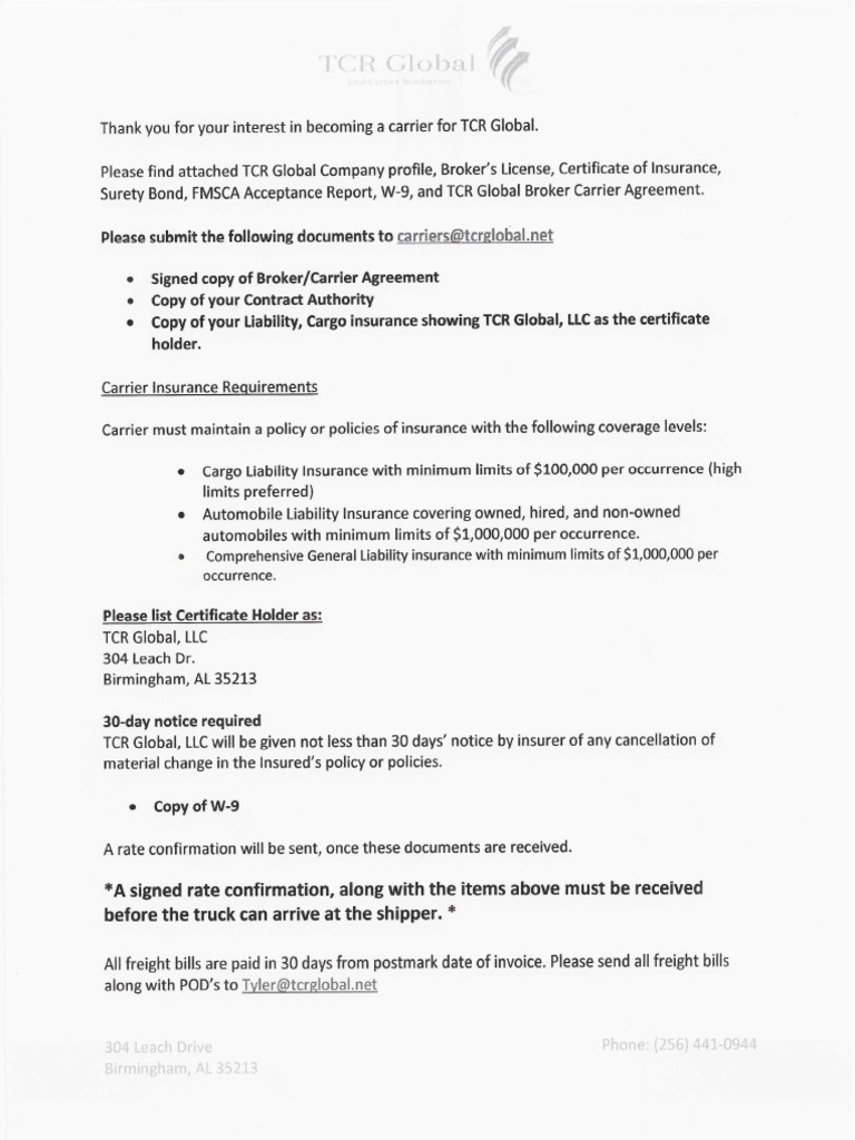 TCR GLOBAL - Broker - Carrier Packet 2023 | PDF | Deductible | Insurance