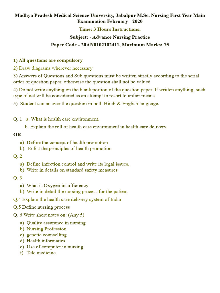 M.SC Nursing 1st Year Pyq | PDF | Nursing | Health Care