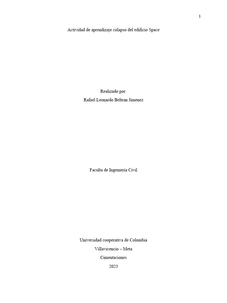 Actividad de Aprendizaje Colapso Del Edificio Space | PDF | Fundación (Ingeniería) | Hormigón