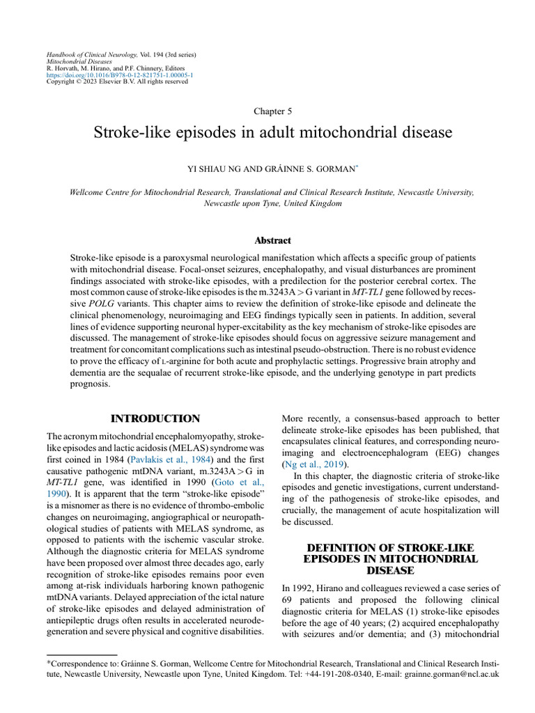 Stroke-Like Episodes in Adult Mitochondrial Disease | PDF | Cerebral ...