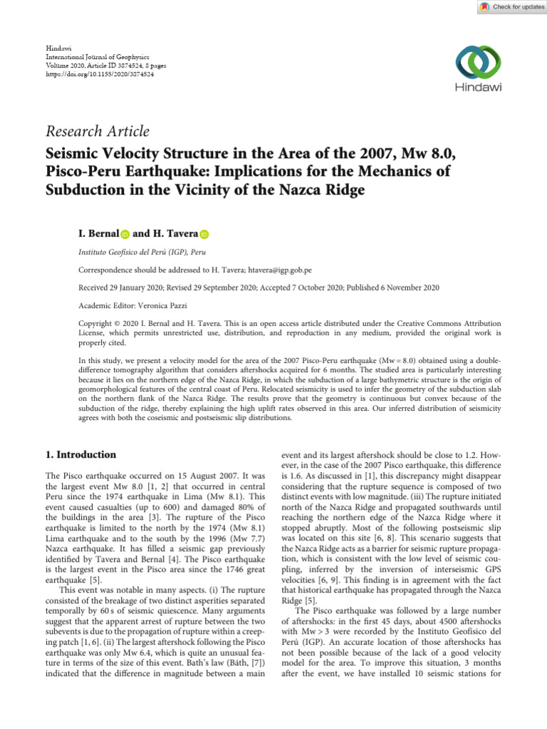 International Journal of Geophysics - 2020 - Bernal - Seismic Velocity ...