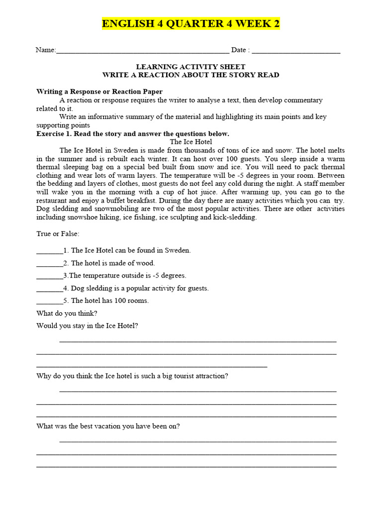 English Activity Sheet | PDF | Water | Seawater