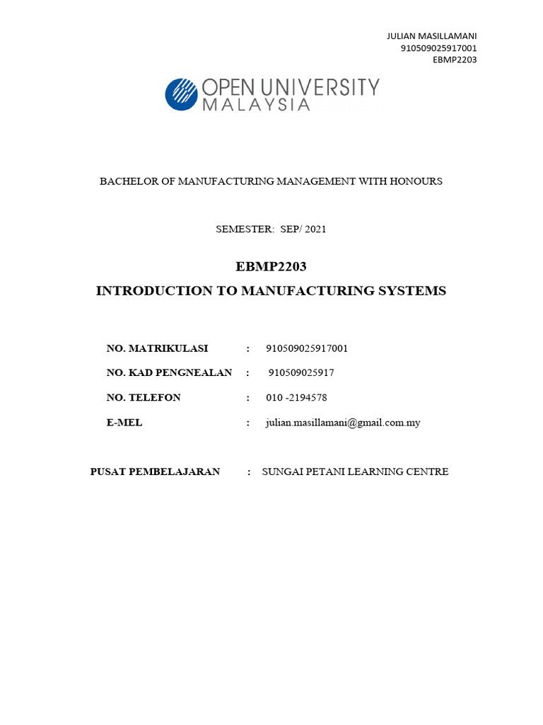 Introduction To Manufacturing System | PDF