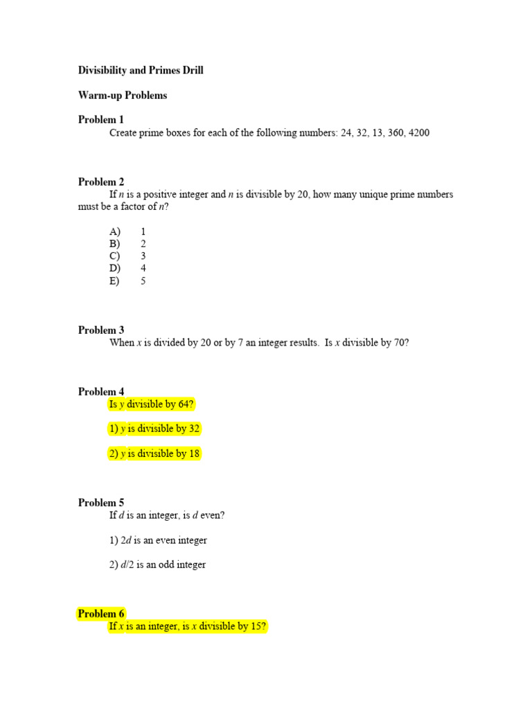 GMAT Divisibility Practice | PDF | Division (Mathematics) | Numbers