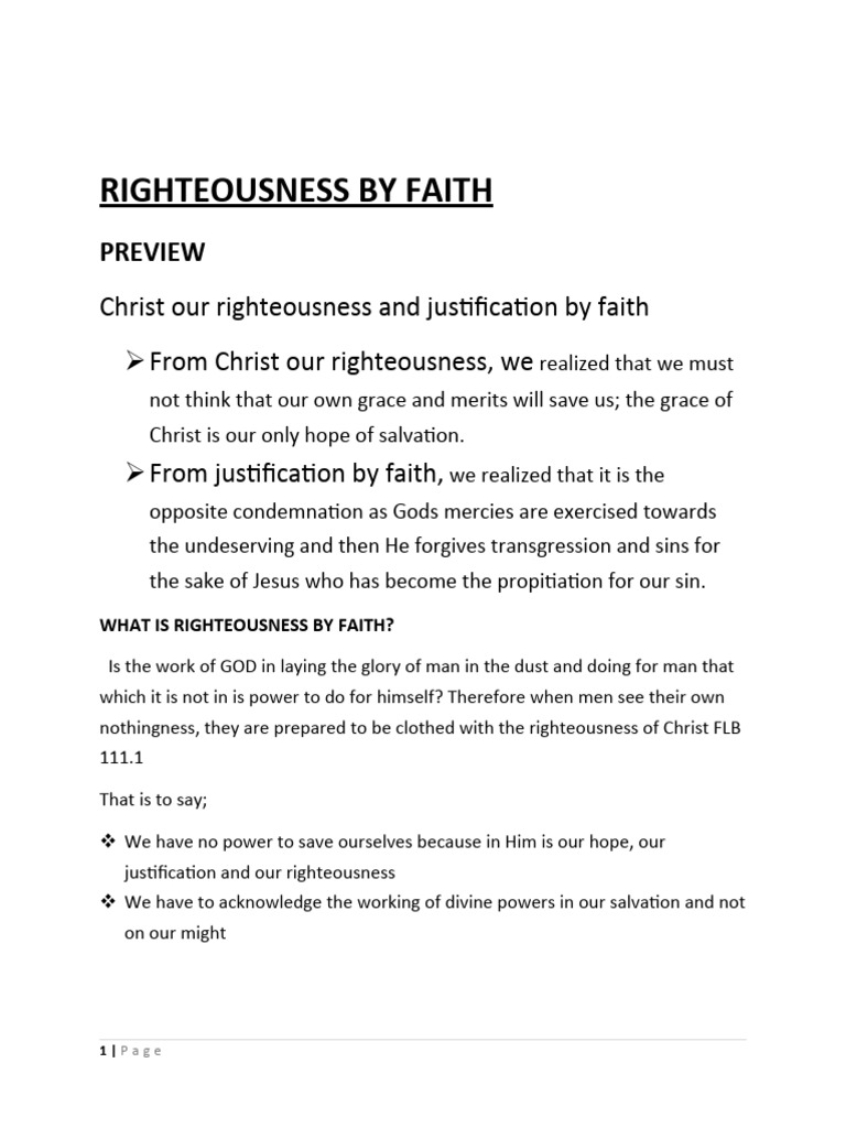 Righteousness by Faith-1 | PDF | Sola Fide | Justification (Theology)