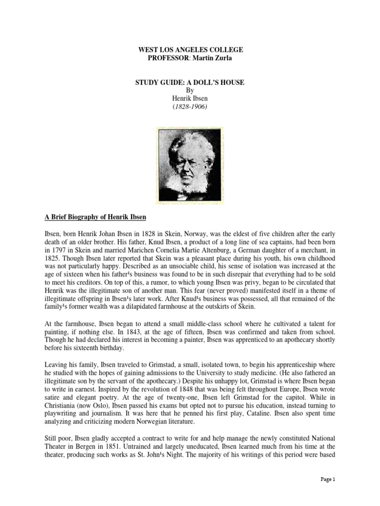 Study Guide To A Dolls House by Henrik Ibsen | PDF | A Doll's House ...