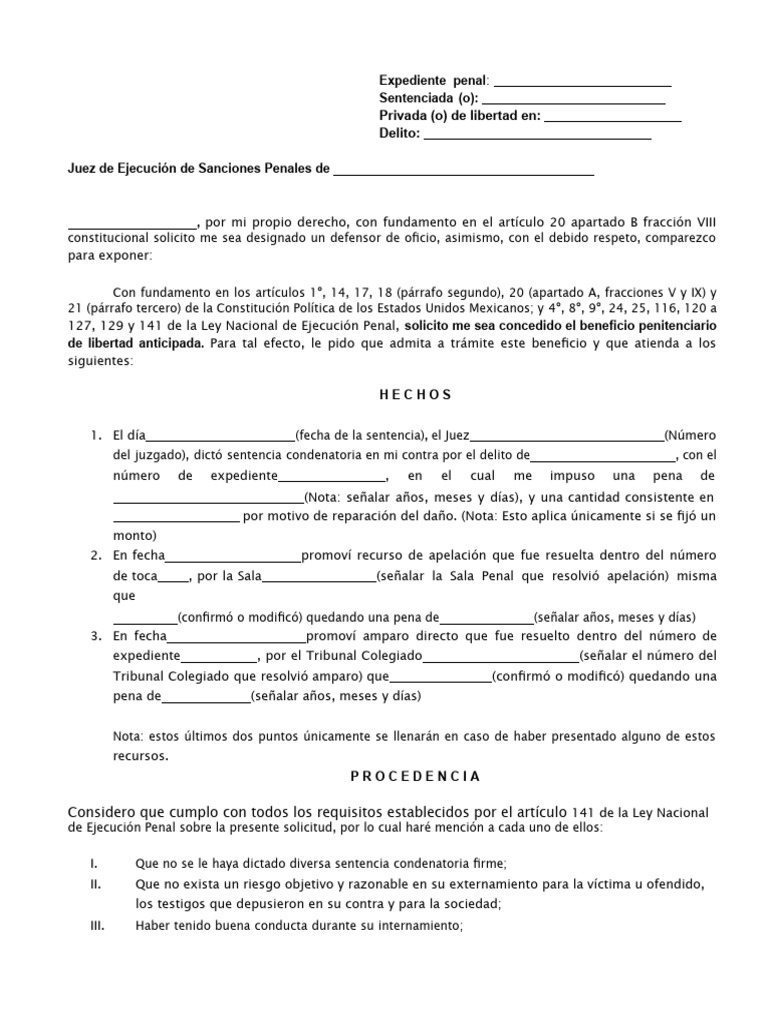 Libertad Anticipada Formato 1 | PDF | Sentencia (ley) | Castigos