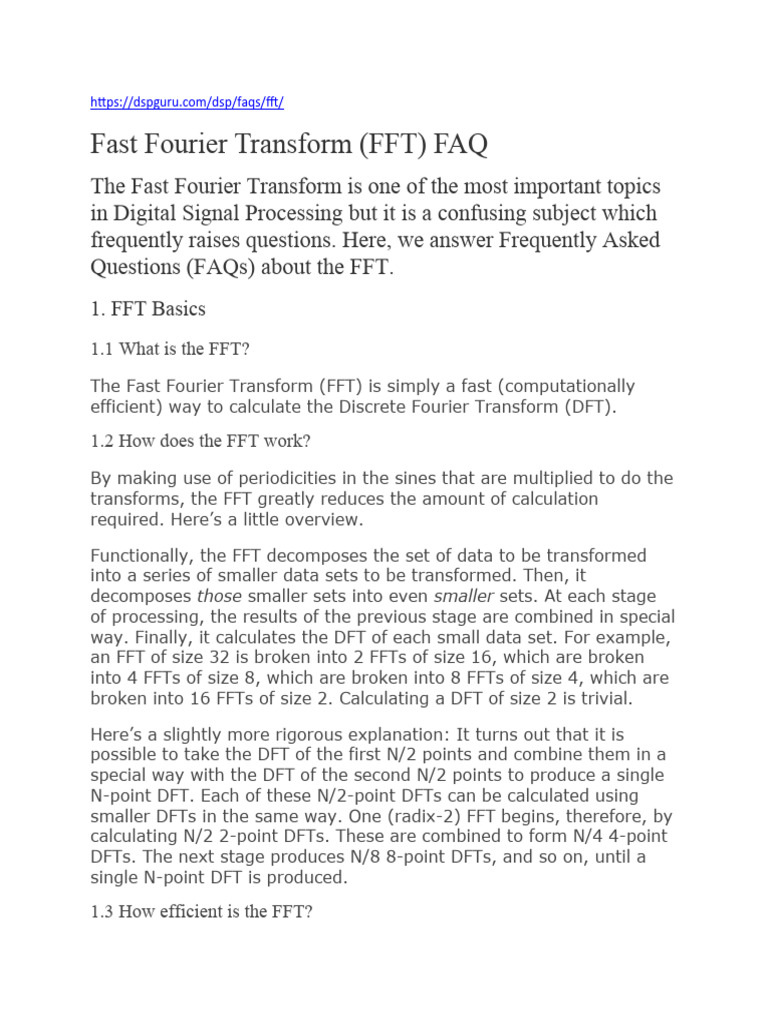 Fast Fourier Transform (FFT) FAQ | Download Free PDF | Fast Fourier Transform | Discrete Fourier ...