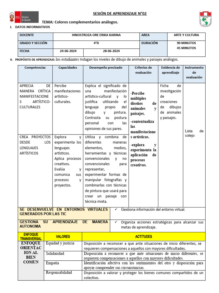 Sesión de Aprendizaje N 02 | PDF | Aprendizaje | Evaluación