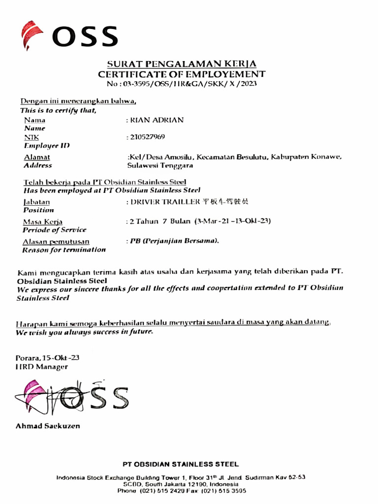 Pengalaman Kerja Rian Adrian | PDF
