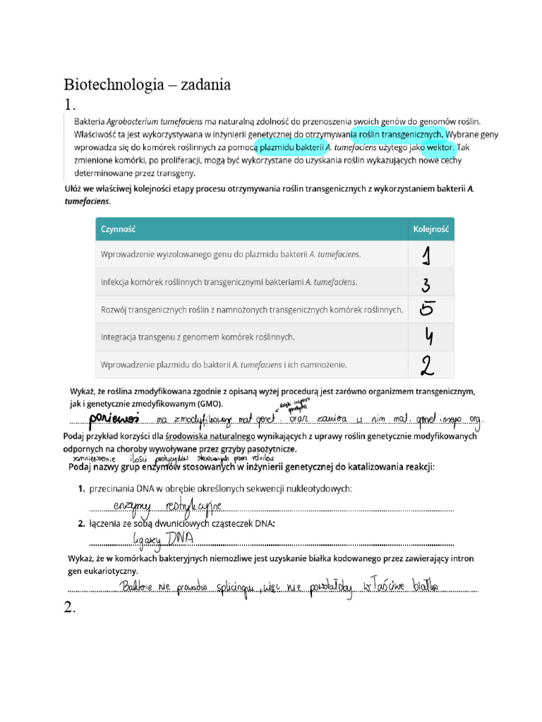 Biotechnologia Zadania 2 | PDF