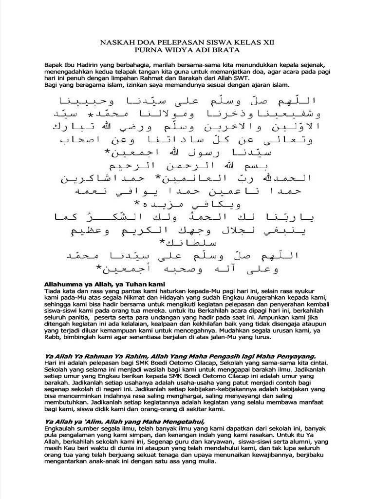 PDF Naskah Doa Pelepasan Siswa Kelas Xii Compress | PDF