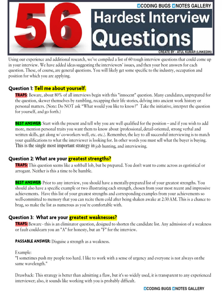Top 56 Interview Questions & Answers | PDF | Cognition | Psychological Concepts
