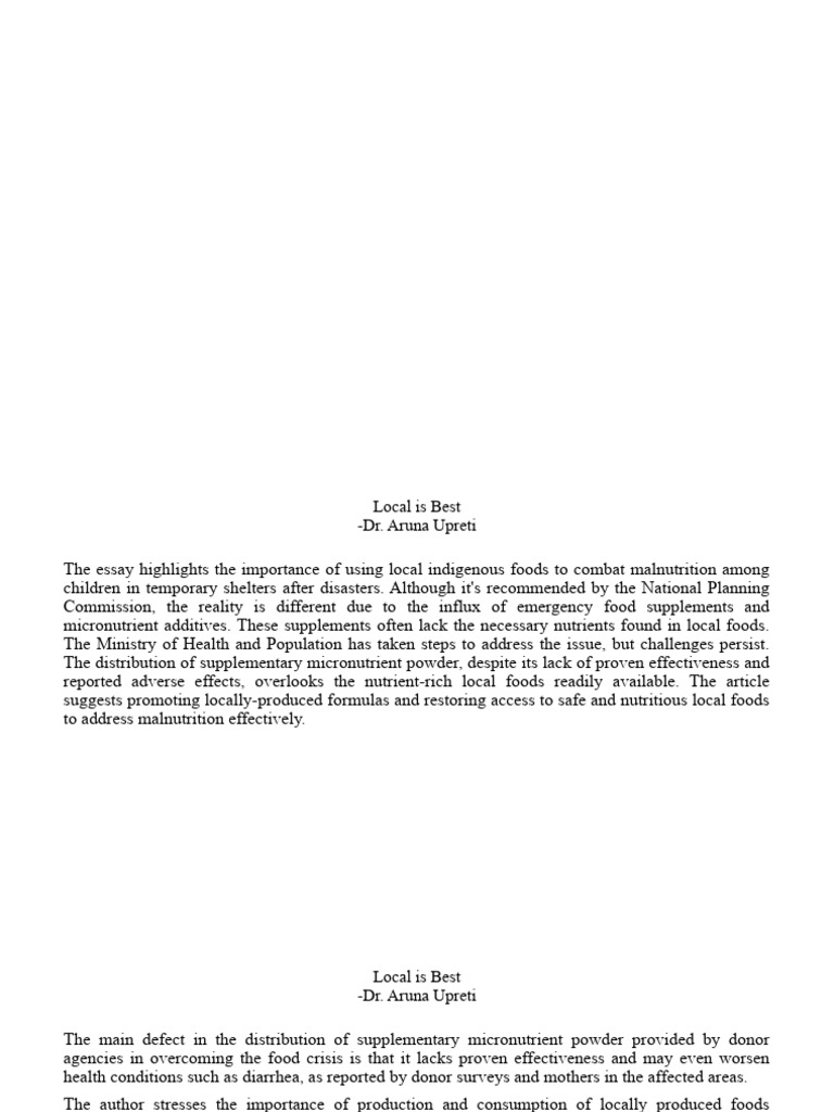 Local Is Best | PDF | Malnutrition | Nutrition
