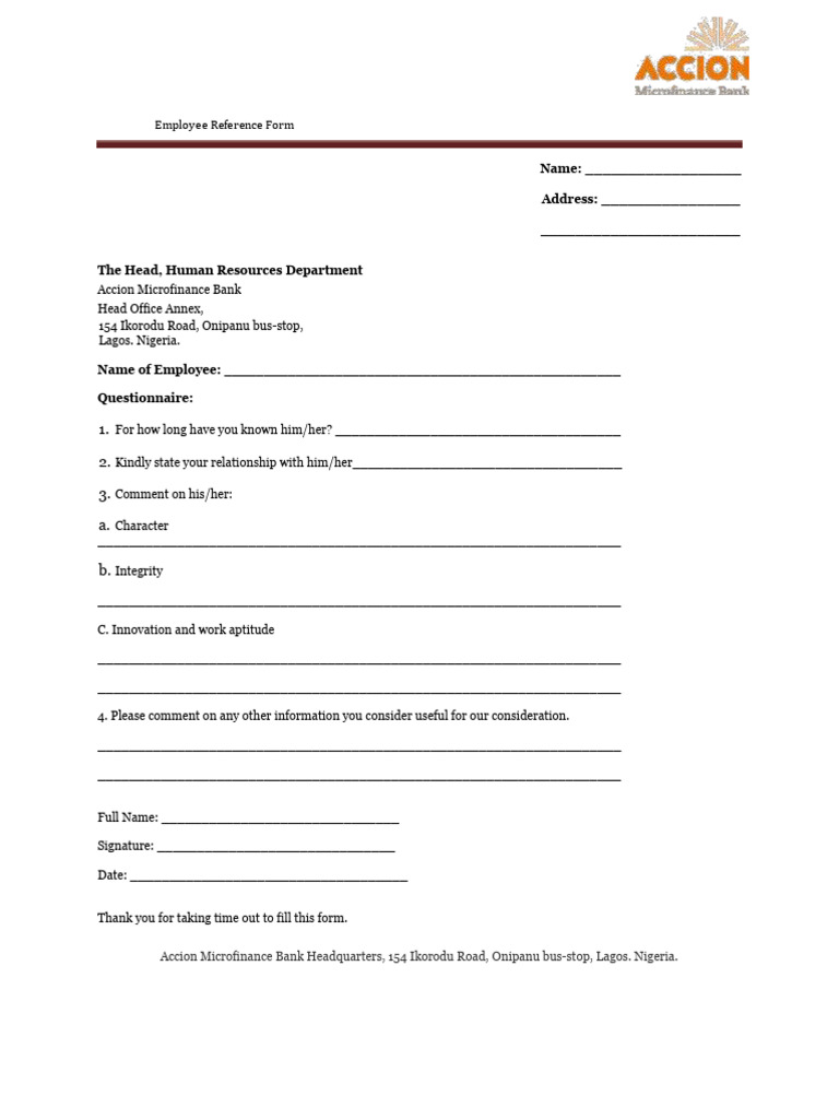 Employee Reference Form Template | PDF | Career & Growth