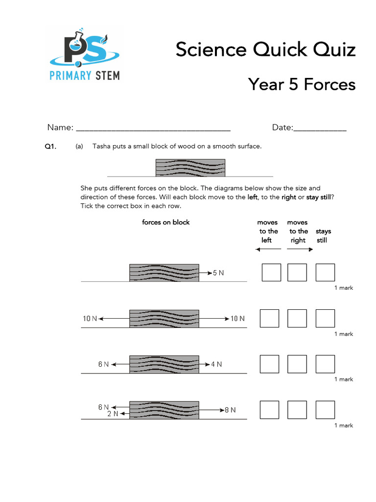 Year 5 Forces Science Quiz | PDF | Force | Meteoroid