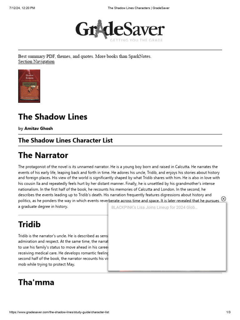 Characters of The Shadow Lines | PDF