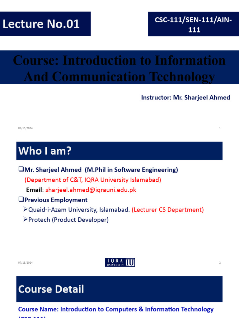 Lecture 1 ICT | PDF | Input/Output | Computer Data Storage Lecture 1 ICT | PDF | Input/Output | Computer Data Storage