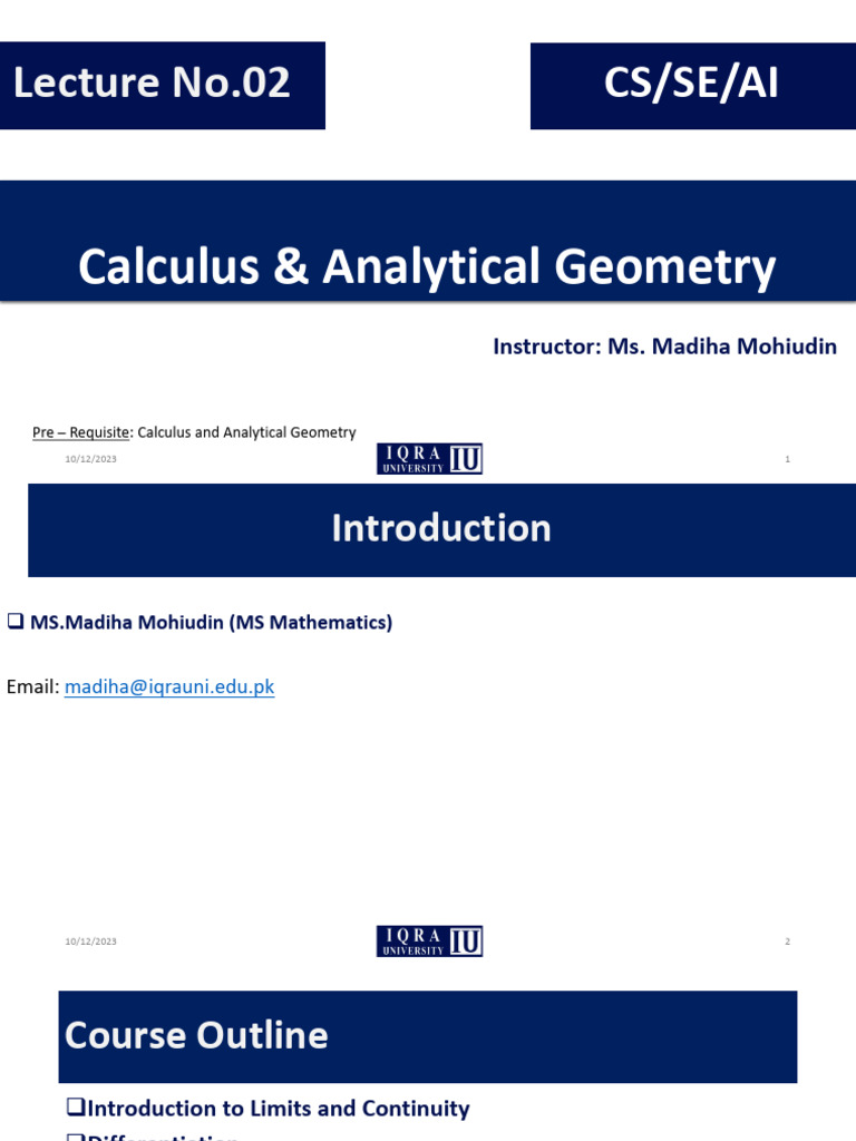 Lecture 02 Cal & Analytical Geometry | PDF