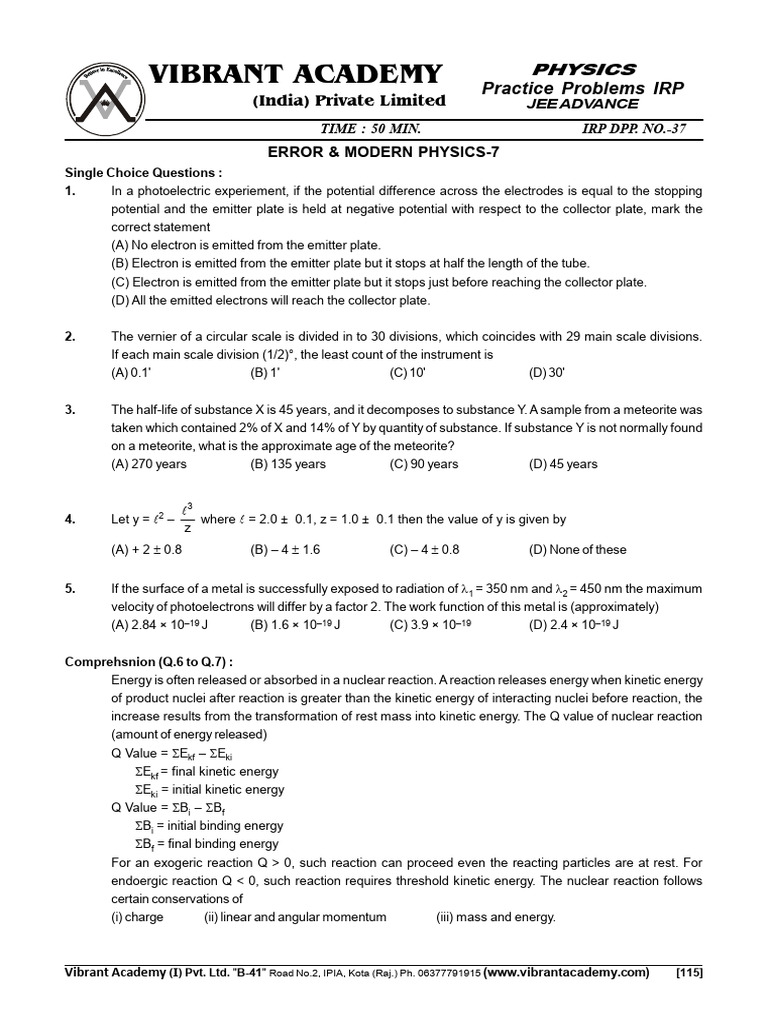 IRP DPP-37 - Without Answer - Send | PDF | Binding Energy | Nuclear Reaction