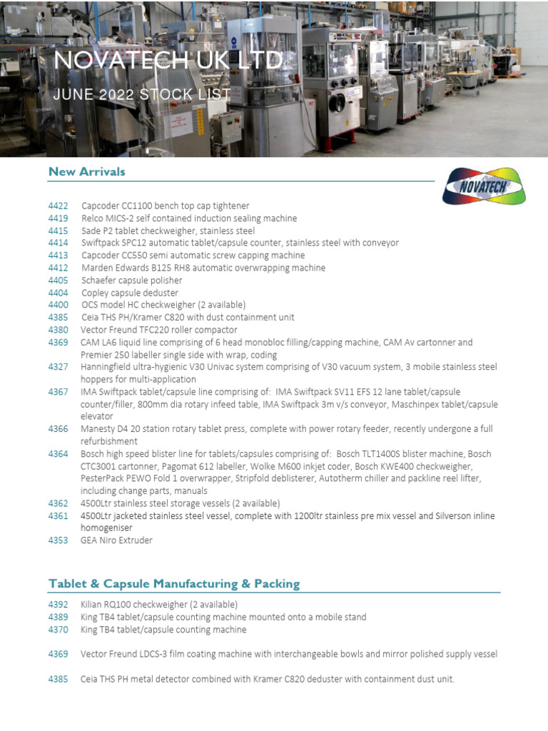 Novatech Uk LTD: June 2022 Stock List | PDF | Pump | Tablet (Pharmacy)