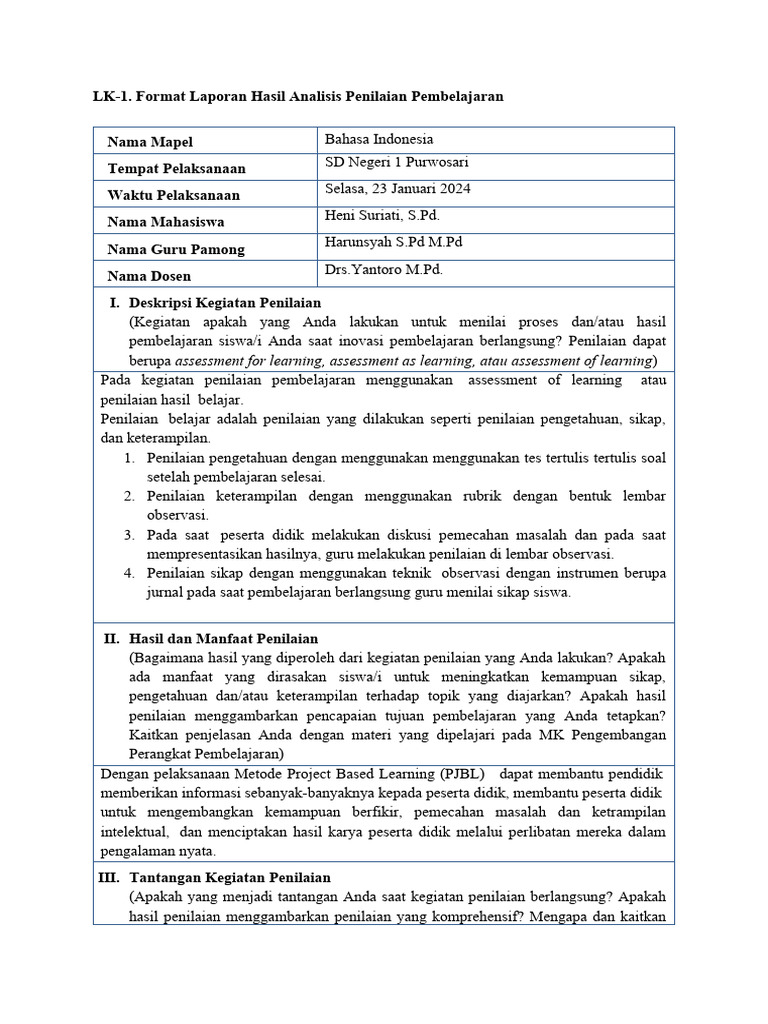 Format Hasil Asesmen Pembelajaran | PDF | Karier & Perkembangan