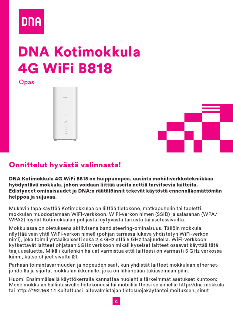 DNA Kotimokkula 4G WiFi B818 Opas | PDF