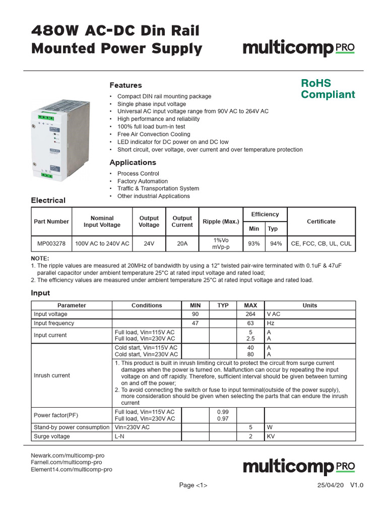 480W AC-DC Din Rail Mounted Power Supply | PDF | Power Supply ...
