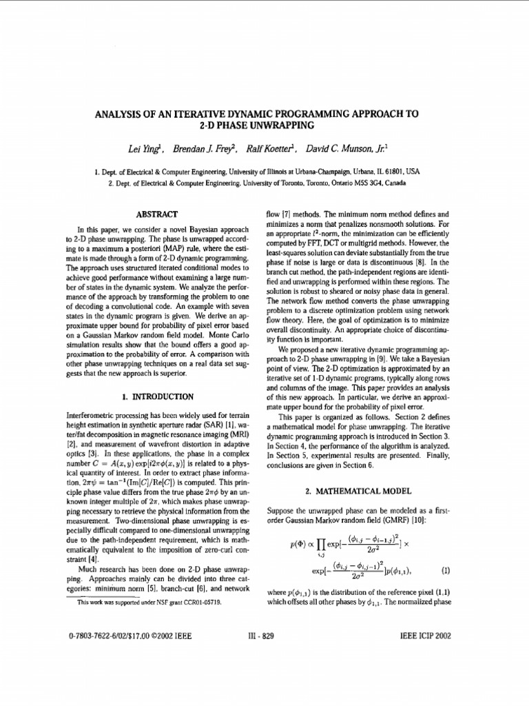 Dynamic Programming for 2-D Phase Unwrapping | PDF | Dynamic Programming | Applied Mathematics